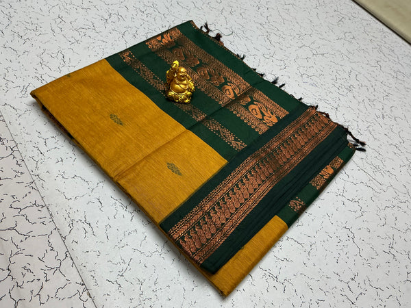 Kalyani Cotton – Mustard Yellow with Dark Green Copper Border ...